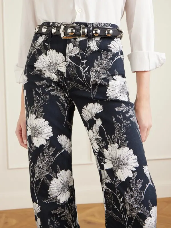 R13 Jane Floral-print Straight-leg Jeans - Black
