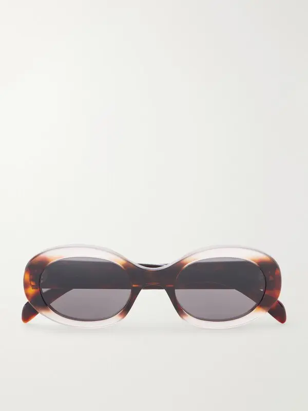 Celine Triomphe Oval-frame Tortoiseshell Sunglasses - Red