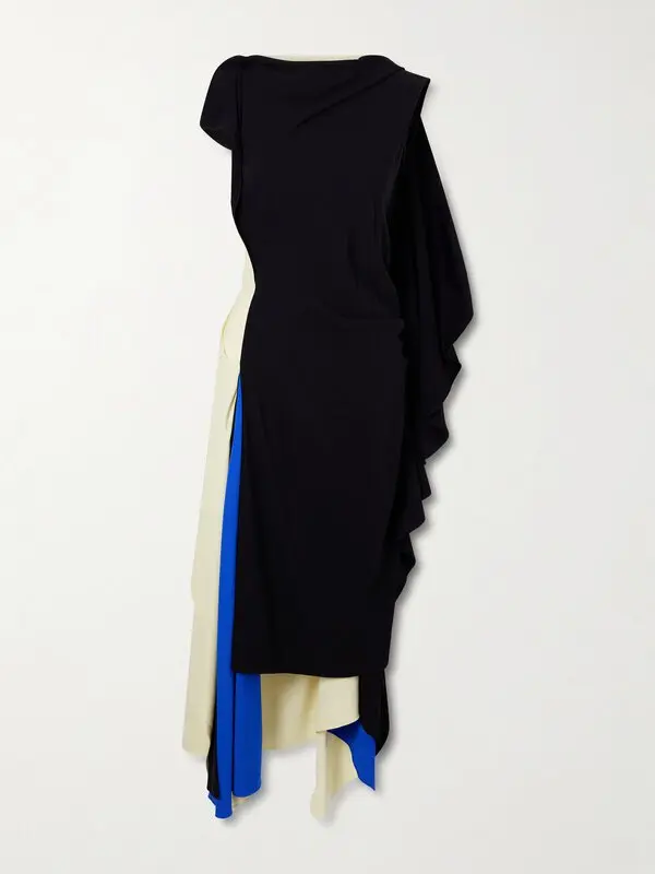 Loewe Asymmetric Draped Crepe-jersey Midi Dress - Black