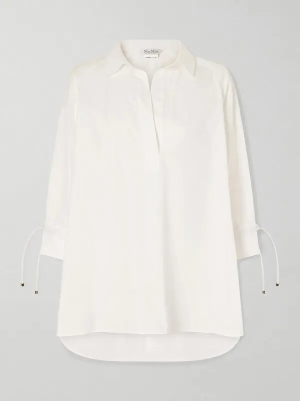 Max Mara Tie-detailed Cotton-poplin Blouse - White