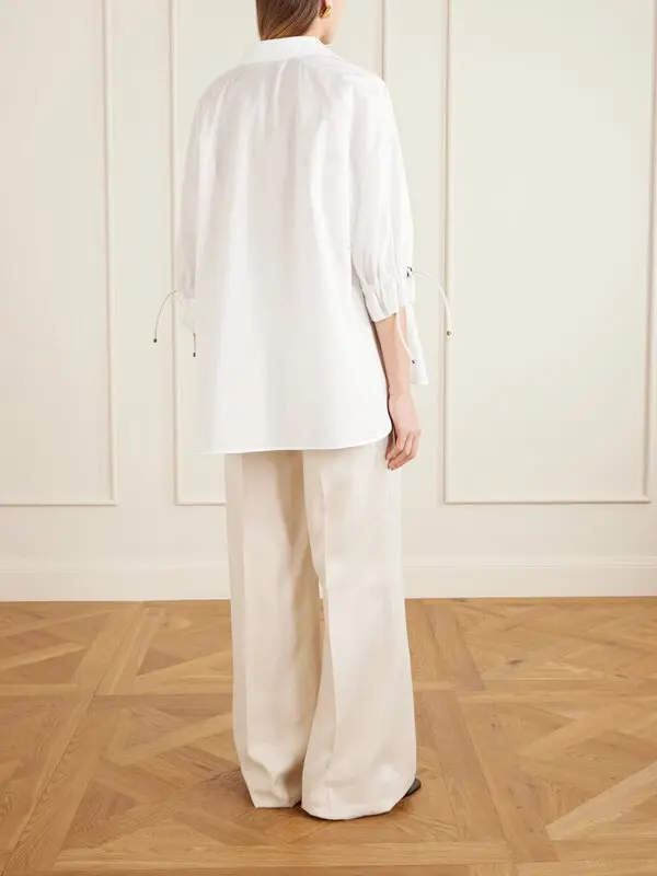 Max Mara Tie-detailed Cotton-poplin Blouse - White