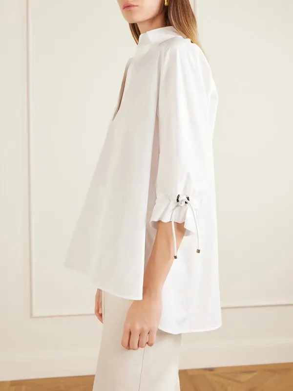 Max Mara Tie-detailed Cotton-poplin Blouse - White