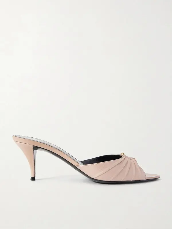 Saint Laurent Babylone Embellished Leather Mules - Brown