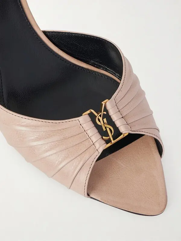 Saint Laurent Babylone Embellished Leather Mules - Brown