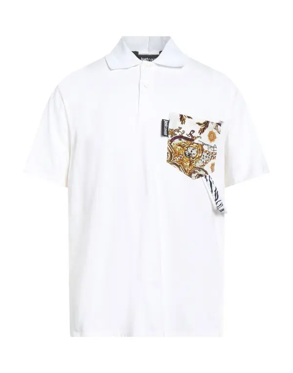 Just Cavalli Polo Shirt Cream Size Cotton, Viscose, Polyamide, Elastane
