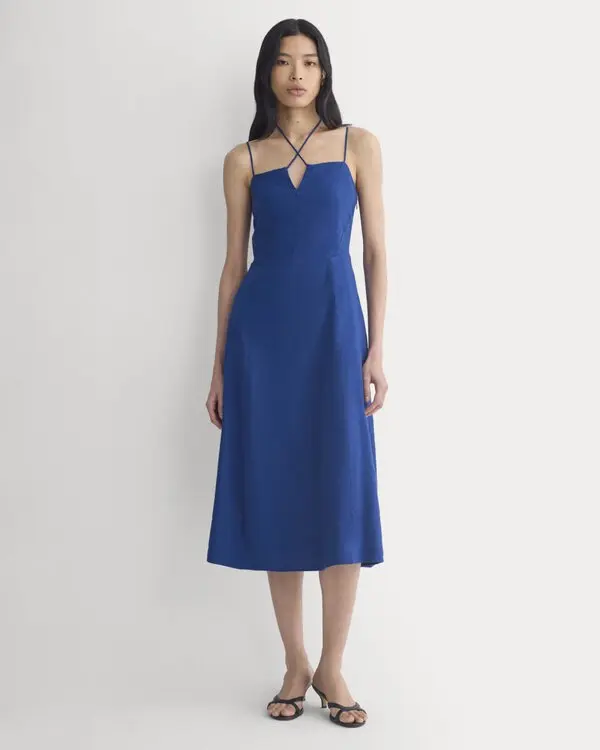 Everlane Tie-neck Dress, Stretch Linen Size - Estate Blue