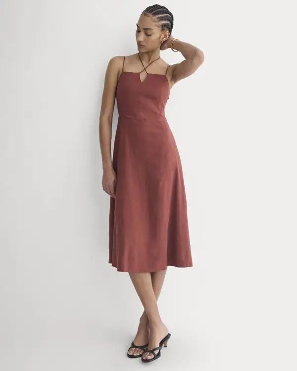 Everlane Tie-neck Dress, Stretch Linen Size - Henna Red