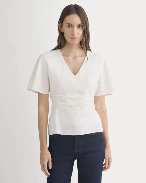 Everlane Cinched Stretch Linen V-neck Top