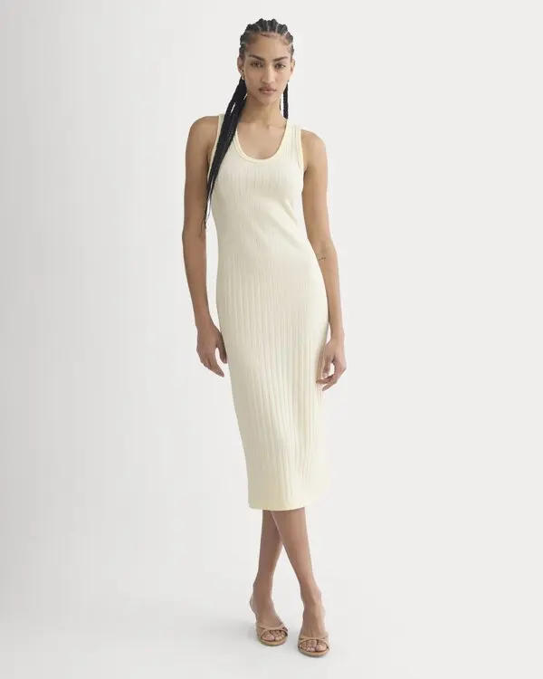 Everlane Scoop-neck Pointelle Knit Midi Dress - Lemon Icing