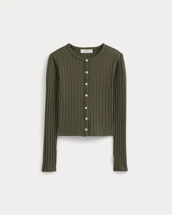 Everlane Cardigan In Pointelle - Olive Night