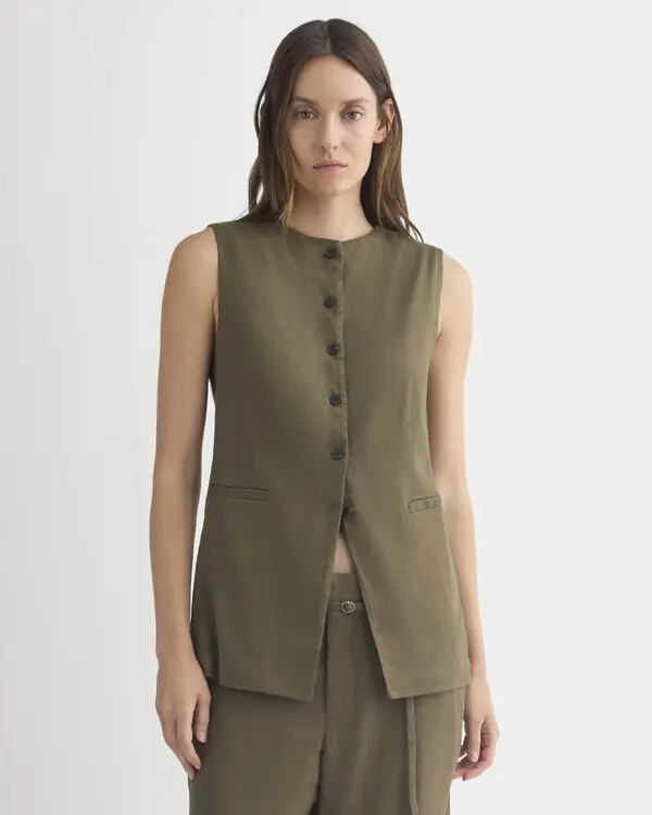 Everlane Sleeveless Stretch Linen Long Vest - Beech
