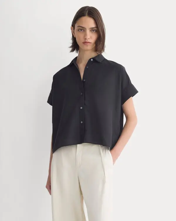 Everlane Scalloped-collar Square Shirt - Black