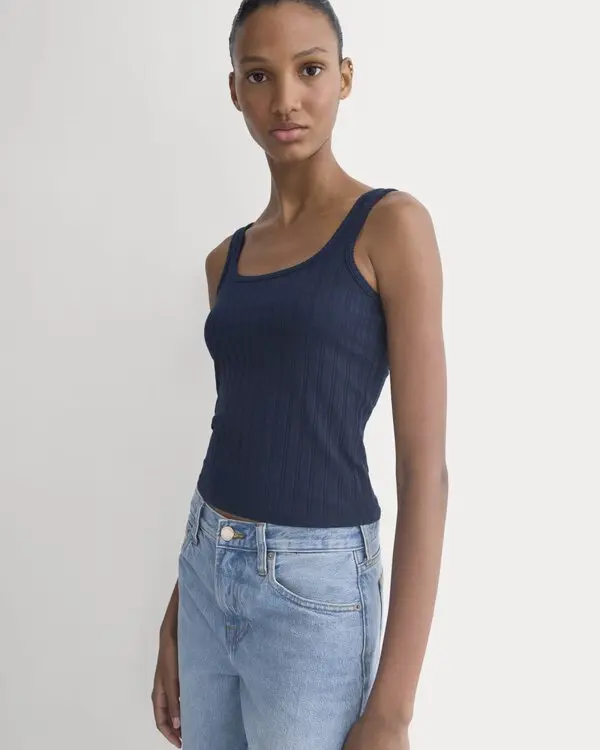 Everlane Scoop-neck Tank Top In Pointelle - Deep Navy