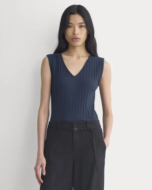 Everlane V-neck Tank Top In Pointelle - Deep Navy