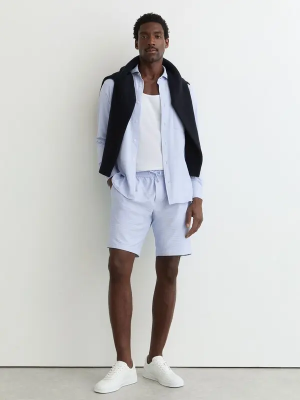 REISS Ajay Seersucker Drawstring Shorts - Soft Blue
