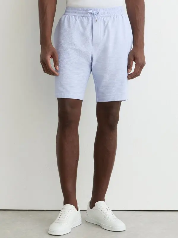 REISS Ajay Seersucker Drawstring Shorts - Soft Blue