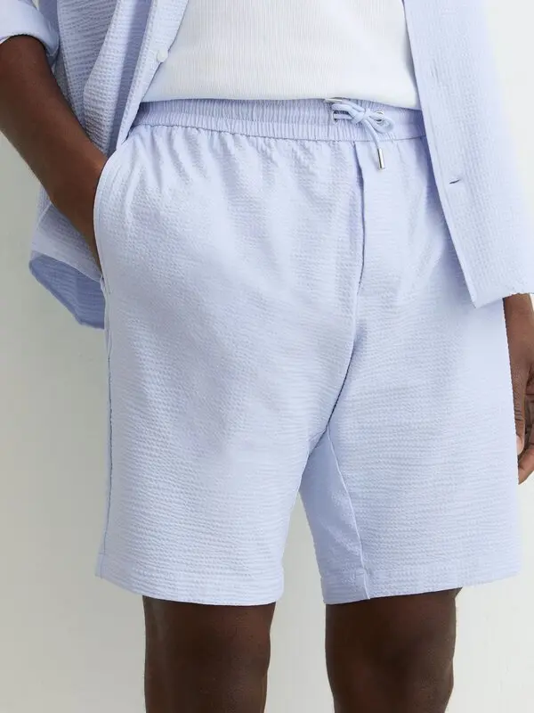 REISS Ajay Seersucker Drawstring Shorts - Soft Blue