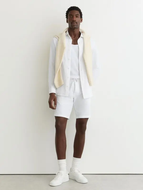 REISS Ajay Seersucker Drawstring Shorts - White