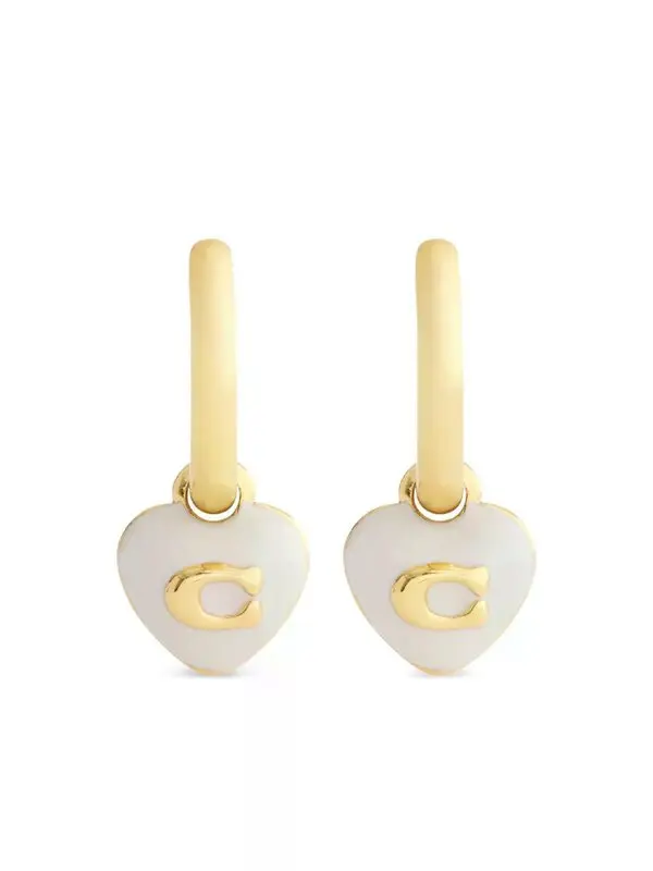 COACH Heart Drop Hoop Earrings - Gold