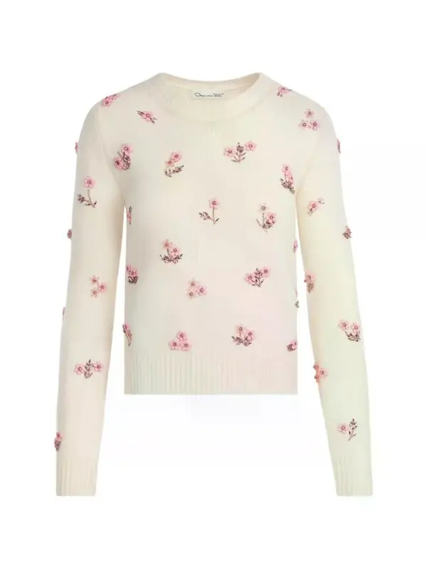 Oscar De La Renta Flower-detail Sweater - Neutrals