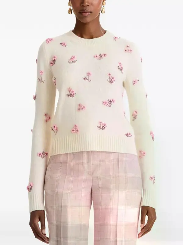 Oscar De La Renta Flower-detail Sweater - Neutrals