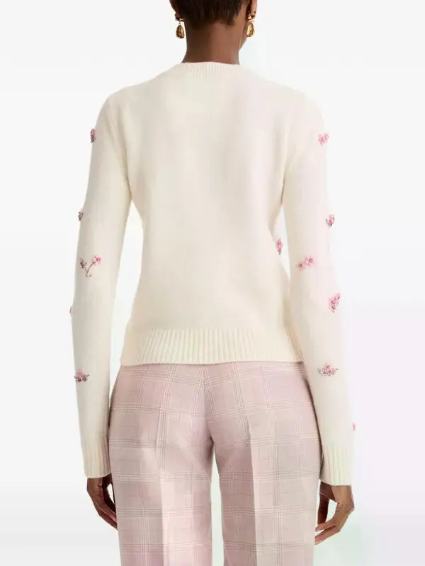 Oscar De La Renta Flower-detail Sweater - Neutrals