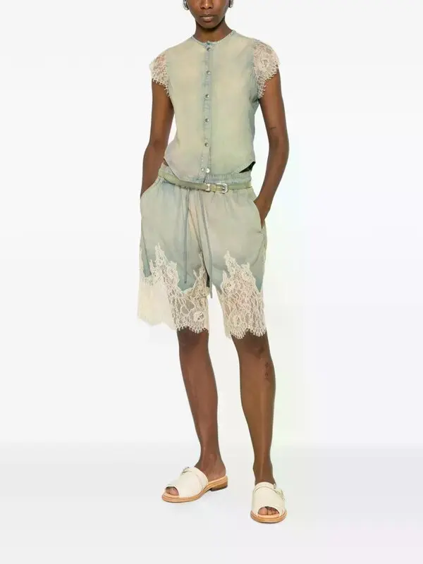 DIESEL® Denim And Lace Short Sleeve Shirt - Blue