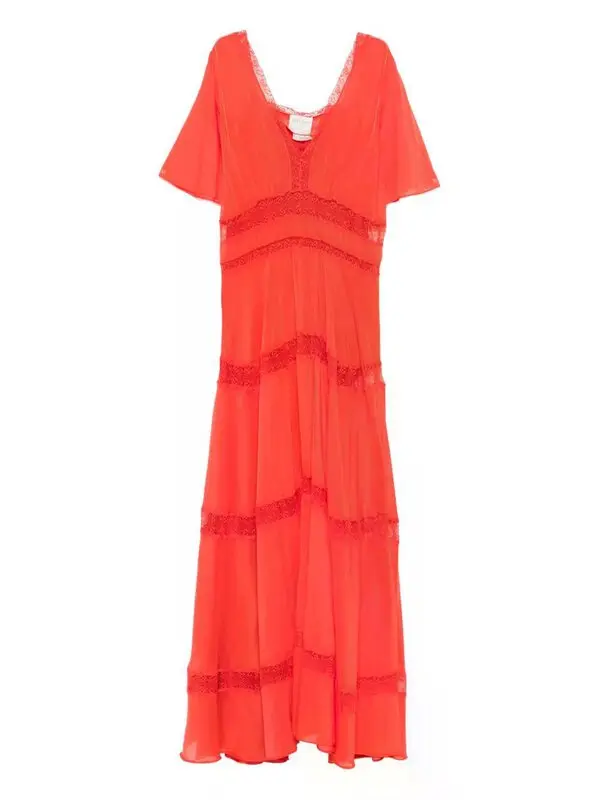 FORTE_FORTE Lace V-neck Maxi Dress - Orange
