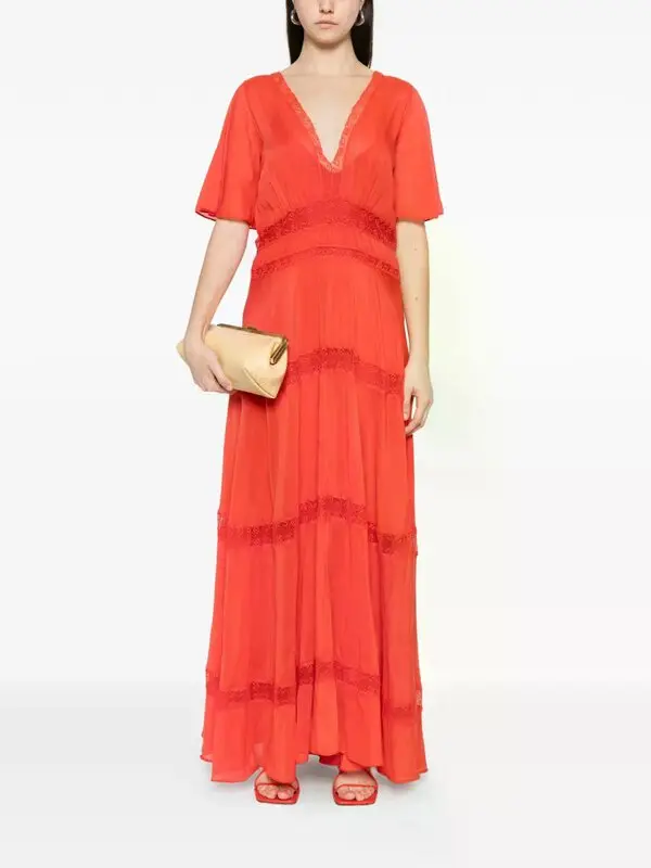 FORTE_FORTE Lace V-neck Maxi Dress - Orange