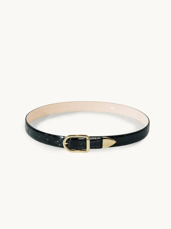 DEHANCHE Mija Croco Gold Tip Belt - Black Croco Gold