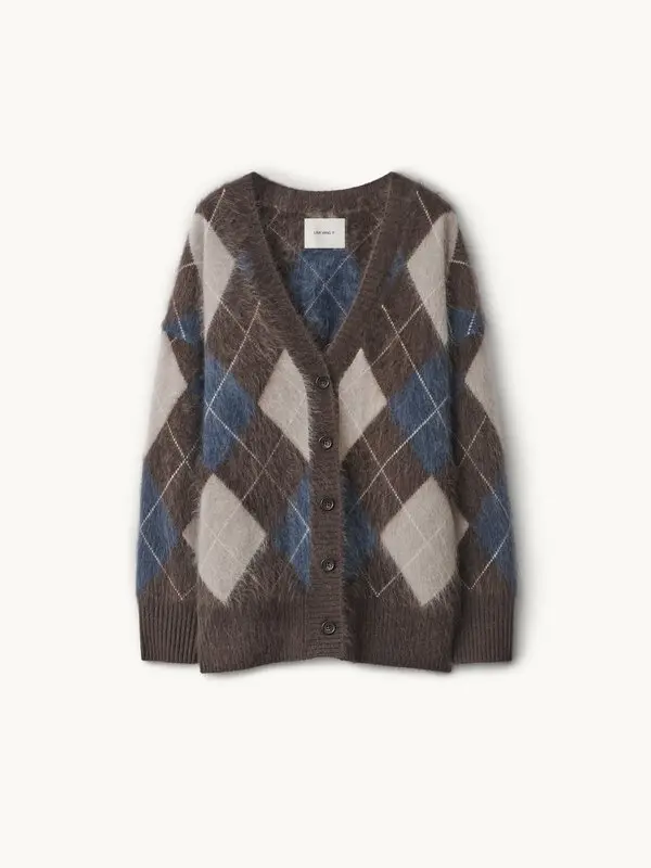LISA YANG Elaria Cardigan - Wood,night Fall,sand,cream Brushed Argyle