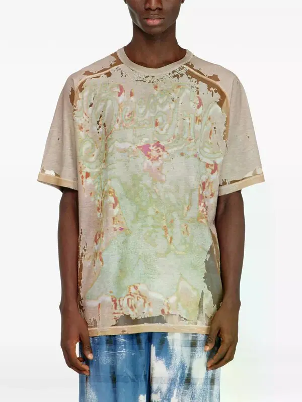 DIESEL® T-shirt In Printed Devoré Jersey - Neutrals