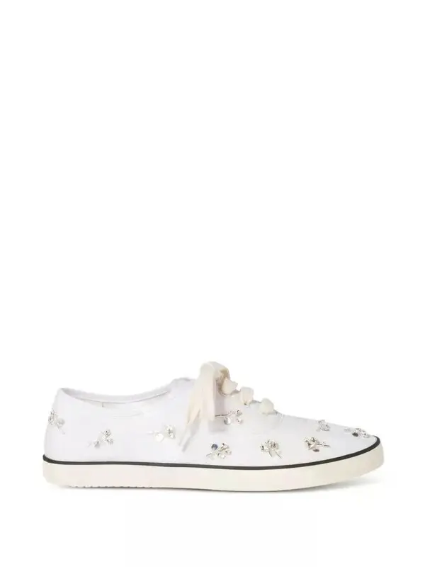Miu Miu Embroidered Crystal Embellished Canvas Sneakers - White
