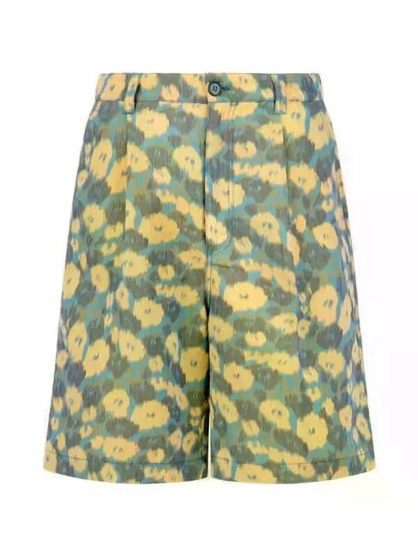 Marni Floral Print Pleated Shorts - Yellow