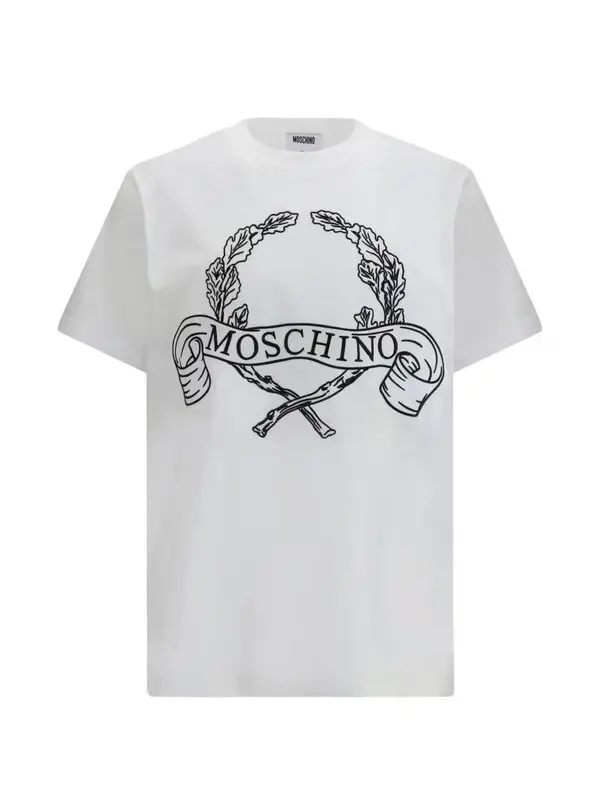 Moschino Laurel Logo-embroidered T-shirt - White