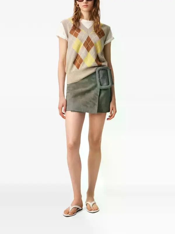 Ami Goat Suede Mini Skirt With Maxi Buckle Detail - Grey