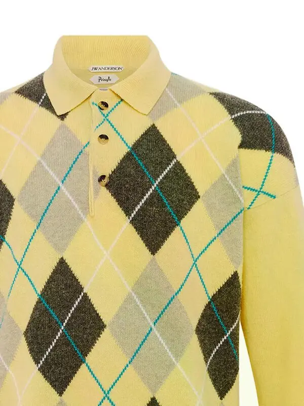 JW Anderson X Pringle Argyle Button Polo - Yellow