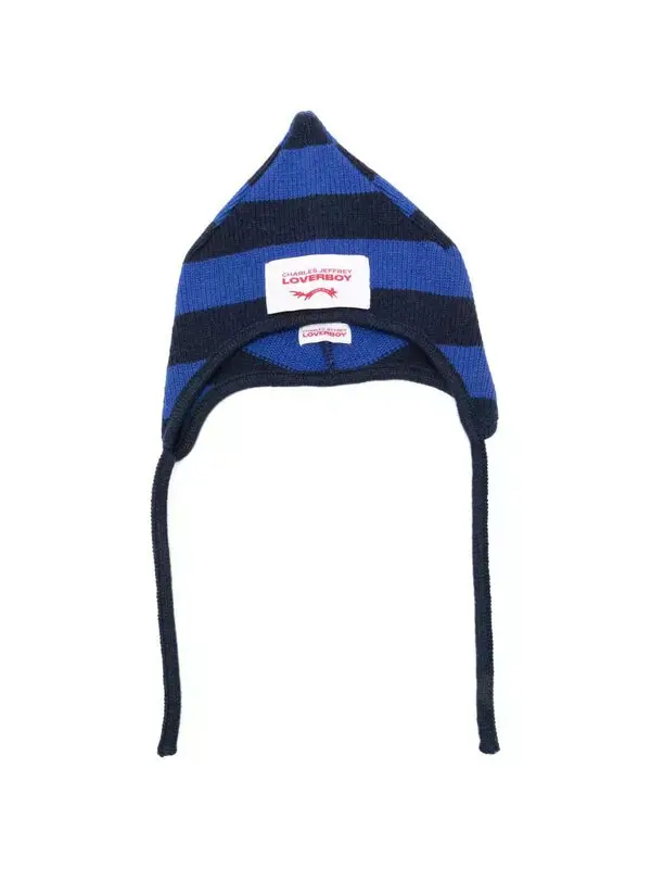 CHARLES JEFFREY Striped Spike Beanie - Blue
