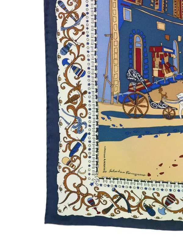 FERRAGAMO Palazzo Spini Feroni-print Scarf - Blue