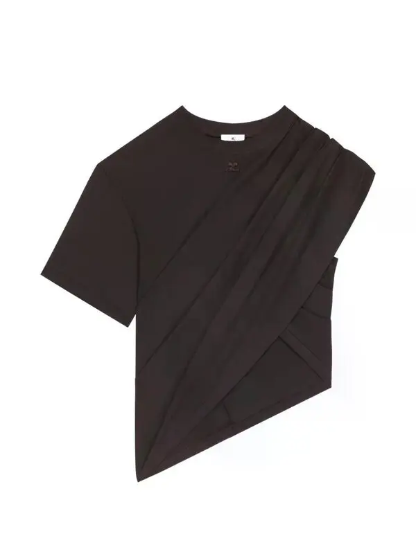 COURREGES Asymmetric Draped T-shirt - Brown