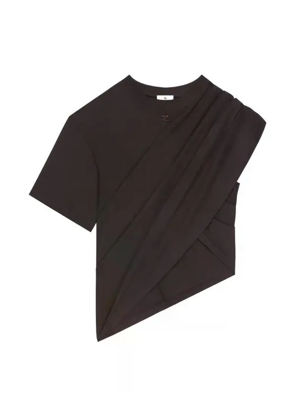 COURREGES Asymmetric Draped T-shirt - Brown