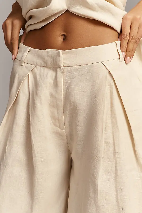 Faithfull The Brand Linen Sofia Trousers Pants - Panna