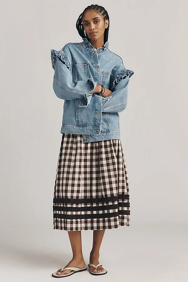Maeve Denim Ruffle Trucker Jacket