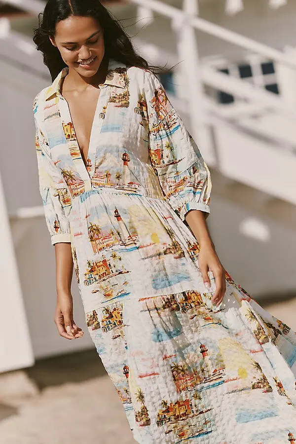 carolita printed tiered shirt dress The Carolita Printed Tiered Shirt Dress by Celandine