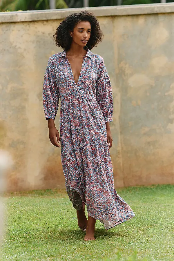 CELANDINE Printed Tiered Shirtdress - Purple Pattern