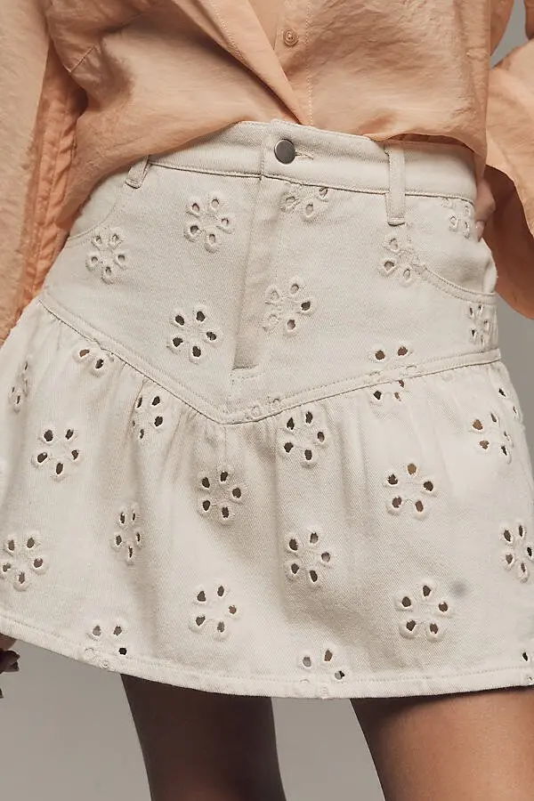 Saylor Denim Eyelet Mini Skirt