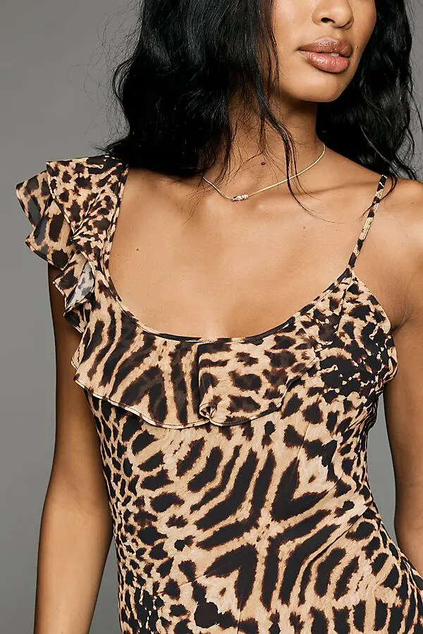 Anthropologie Asymmetrical Ruffle Animal Print Mini Dress