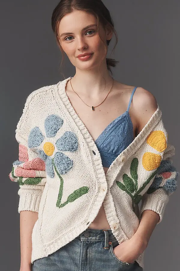 PILCRO Textured Icon Cardigan Sweater - Ivory