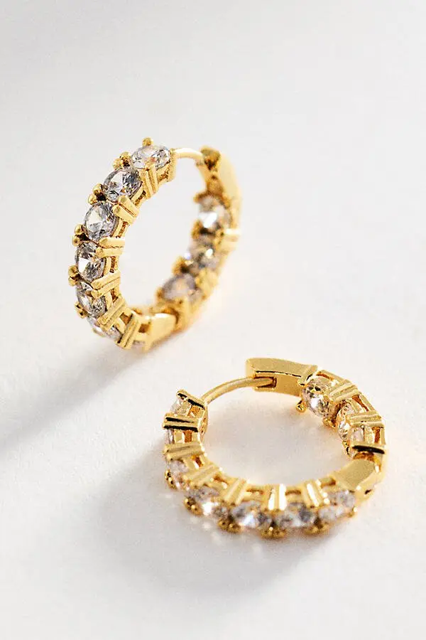 Anthropologie Crystal Tennis Huggie Earrings - Gold
