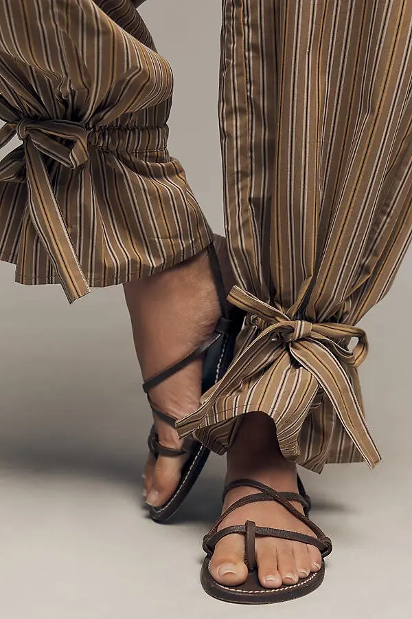 THE TINY BIG SISTER Striped Ankle-tie Trousers - Brown Stripe